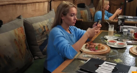 Kristina Sweet Public Blowjob Under The Table In The Restaurant Cum In